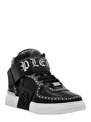 Philipp Plein Nappa Leather Mid-top Sneakers With Gothic Detailing - Black