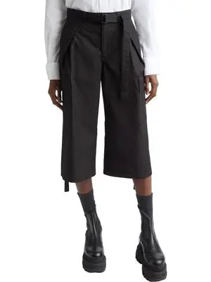 Sacai Weather Coated Cotton Twill Cargo Wide Leg Crop Pants - Black