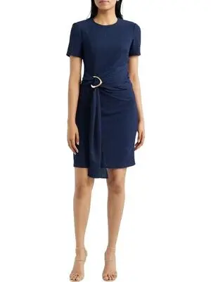 Vince Camuto Side Tie Textured Knit Dress - Navy