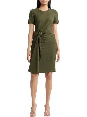 Vince Camuto Side Tie Textured Knit Dress - Olive
