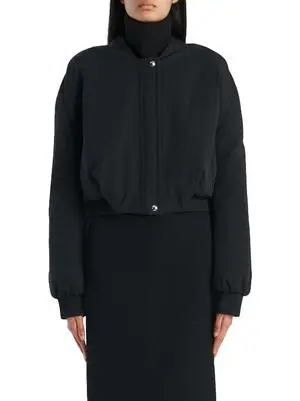 Khaite Cropped Nylon Blend Bomber Jacket - Black