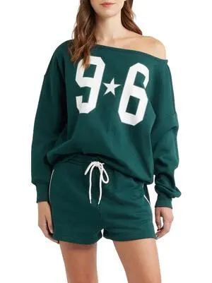 VINYL ICONS Off-the-shoulder Graphic Sweatshirt - Green