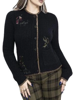 DISTURBIA Embroidered Blanket Stitch Cardigan - Blue