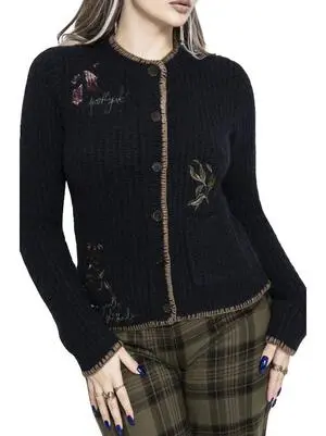 DISTURBIA Embroidered Blanket Stitch Cardigan - Blue