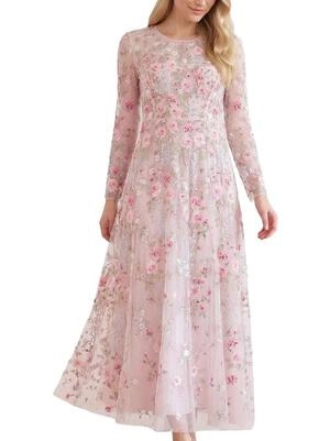 NEEDLE & THREAD Garden Rose Long Sleeve Maxi Gown - Shell/bright