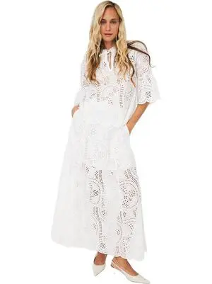 CRAS CRAS Eyelet Tie Neck Blouse With Scalloped Hems