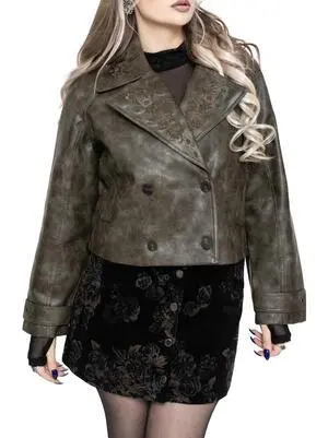 DISTURBIA Fleux Faux Leather Cropped Trench Jacket