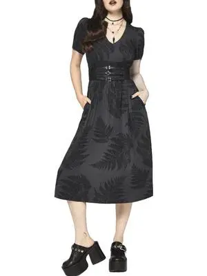 DISTURBIA Fern Print Midi Shirt Dress - Grey