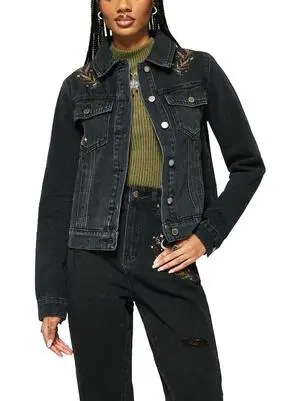 DISTURBIA Abellona Embroidered Denim Jacket - Black
