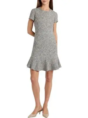 Santorelli Moira Cap Sleeve Flounce Dress In Soft Boucle - Onyx Multi