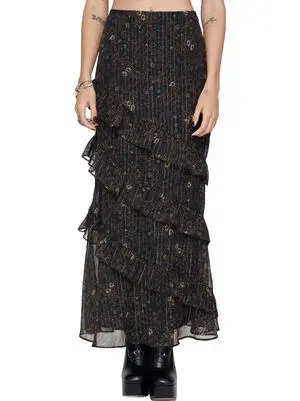 DISTURBIA Astralis Stripe Ruffle Tiered Maxi Skirt - Black