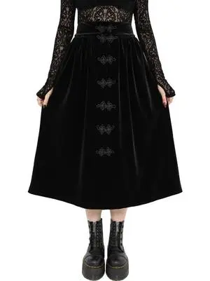 DISTURBIA Nova Velour Midi Skirt With Frog Closures - Black