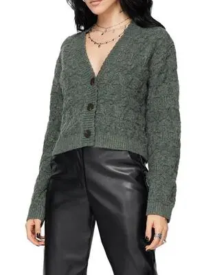 DISTURBIA Cadmium Pointelle Knit Cropped Cardigan - Blue