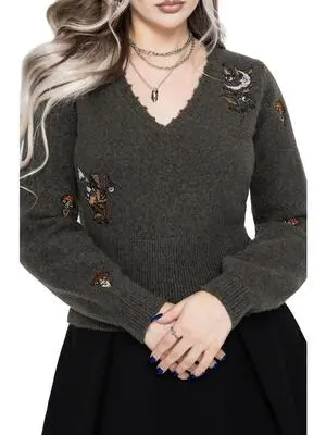 DISTURBIA Hexborn Baba Yaga Knit Jumper - Grey