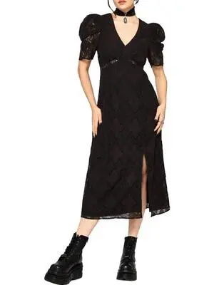 DISTURBIA Zephyr Crossed Lace V-neck Midi Dress - Black