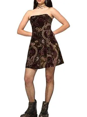 DISTURBIA Effie Baroque Strapless Mini Dress - Dark Red