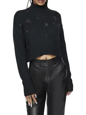 DISTURBIA Phantom Cotton Cross Sweater - Black