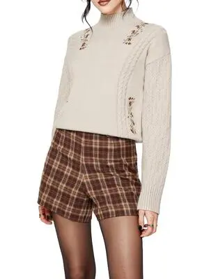 DISTURBIA Acorn Cable Knit Mock Neck Sweater - Neutral
