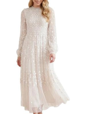 NEEDLE & THREAD Clover Long Sleeve Maxi Gown - Cream