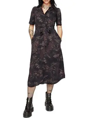 DISTURBIA Moth Print Shirt Dress - Black
