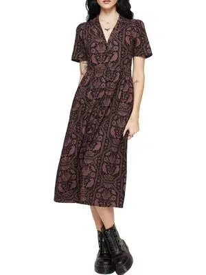 DISTURBIA Raven Print Midi Shirt Dress - Black
