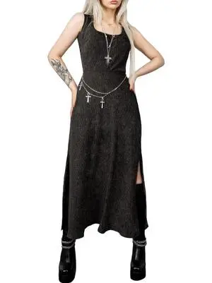 DISTURBIA Thekla Textured Midi Dress With Charm Belt - Grey