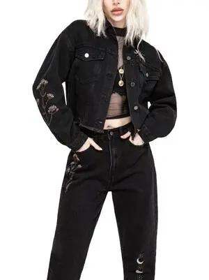 DISTURBIA Griffinfly Distressed Denim Jacket - Black
