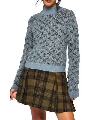 DISTURBIA Edna Cotton Leaf Funnel Neck Jumper - Blue