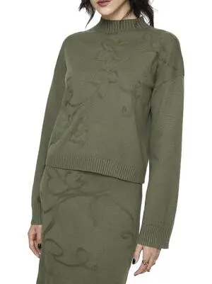 DISTURBIA Elixir Branch Detail Knit Sweater - Green