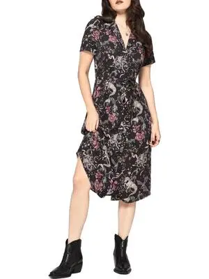 DISTURBIA Enchanted Forest Midi Shirt Dress - Black