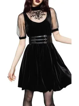 DISTURBIA Trixie Velour Mesh Mini Dress - Black