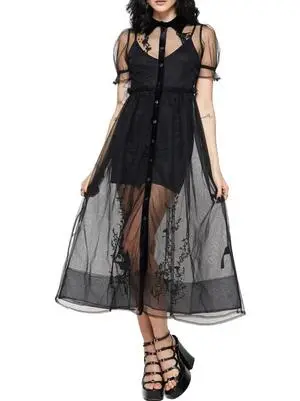 DISTURBIA Aria Embroidered Tulle Shirt Dress - Black