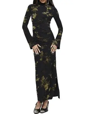 DISTURBIA High-neck Ruched Maxi Dress - Black