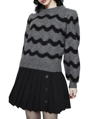 DISTURBIA Nave Stripe Knit Sweater - Grey