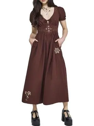 DISTURBIA Arianwen Embroidered Midaxi Dress - Red