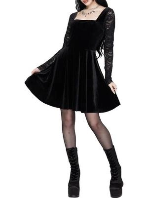 DISTURBIA Long Sleeve Flared Mini Dress - Black