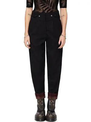 DISTURBIA Tapered Leg Check Turn Up Trousers - Black