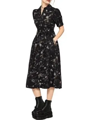 DISTURBIA Crimson Magpie And Moth Midi Shirt Dress - Black