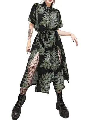 DISTURBIA Fern Print Shirt Dress - Green