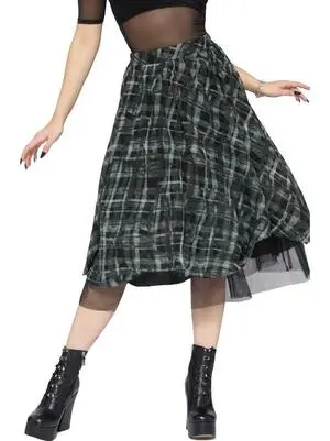 DISTURBIA Rhoswen Layered Check Midi Skirt - Grey