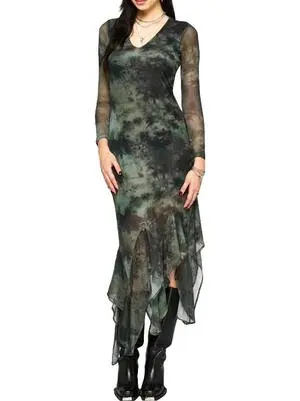 DISTURBIA Nova Mesh Long Sleeve Maxi Dress - Green