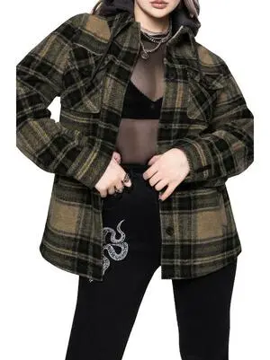 DISTURBIA Trellis Plaid Shirt Jacket - Green