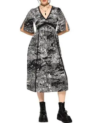 DISTURBIA Nara Boudicca Printed V-neck Midi Dress - Black