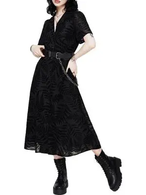 DISTURBIA Lunafern Fern Midi Shirt Dress - Black