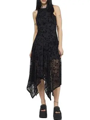 DISTURBIA Deadly Nightshade Floral Mesh Midi Dress - Black