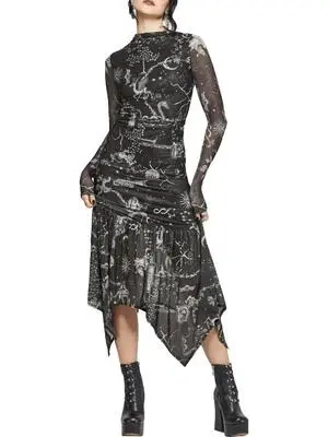 DISTURBIA Isolde Medieval Map Mesh Midaxi Dress - Black