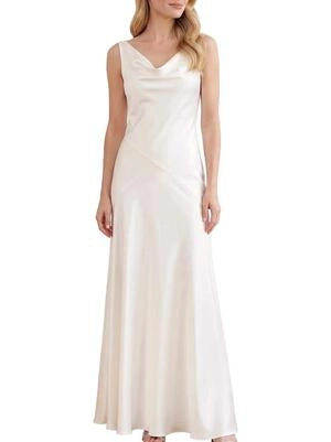 NEEDLE & THREAD Evangeline Satin Cowl Neck Gown - Chalk