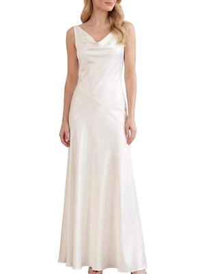 NEEDLE & THREAD Evangeline Satin Cowl Neck Gown - Chalk