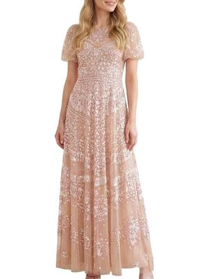 NEEDLE & THREAD Anais Sequin Short Sleeve Gown
