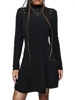 DISTURBIA Dream Ribbed Skater Knit Dress - Black